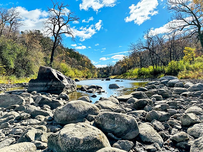 The Redwood River carved this landscape over millennia, creating rocky passages where water still writes its ancient, ever-changing story.