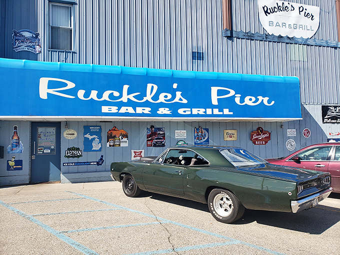 Ruckle's Pier Bar & Grill, where locals gather for legendary burgers and cold drinks, stands as a classic Michigan tavern with character to spare.