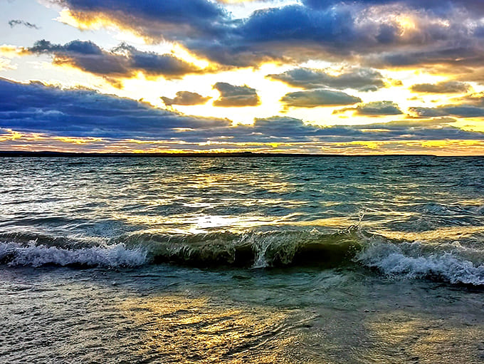 Lake Michigan's waves catch the last light of day, setting the stage for the celestial performance that follows after sunset.