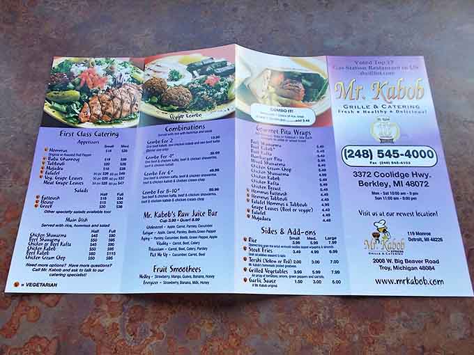 This menu is your passport to flavor town, offering everything from shawarma to kabobs to falafel.