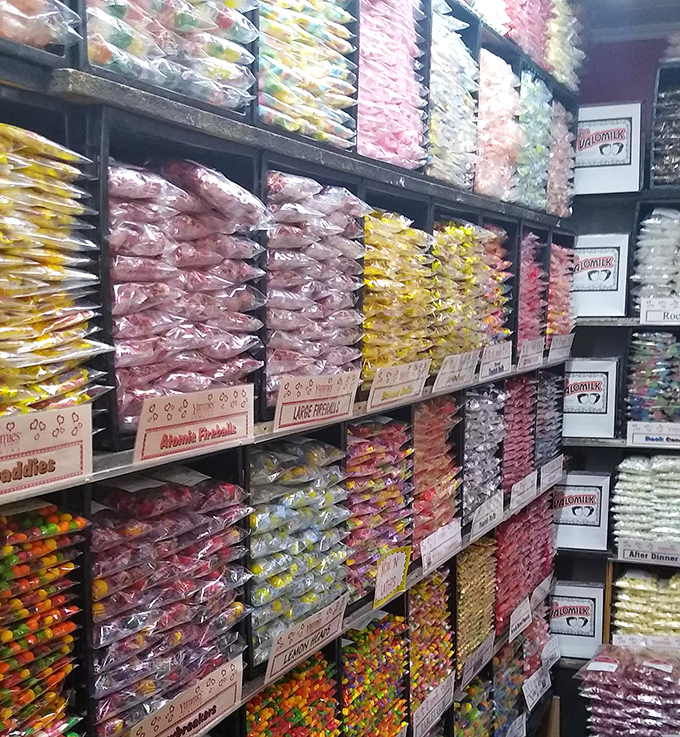 A rainbow spectrum of bagged candies creates an almost hypnotic pattern, with each transparent package offering a window into colorful sweet possibilities.