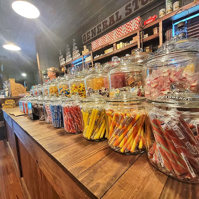 Glass jars filled with colorful candy sticks &ndash; each one a time machine disguised as a sweet treat that grandparents recognize instantly.