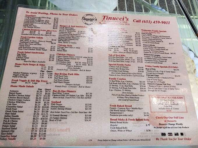 The extensive menu at Tinucci's offers something for everyone, from prime rib feasts to homestyle Italian classics.