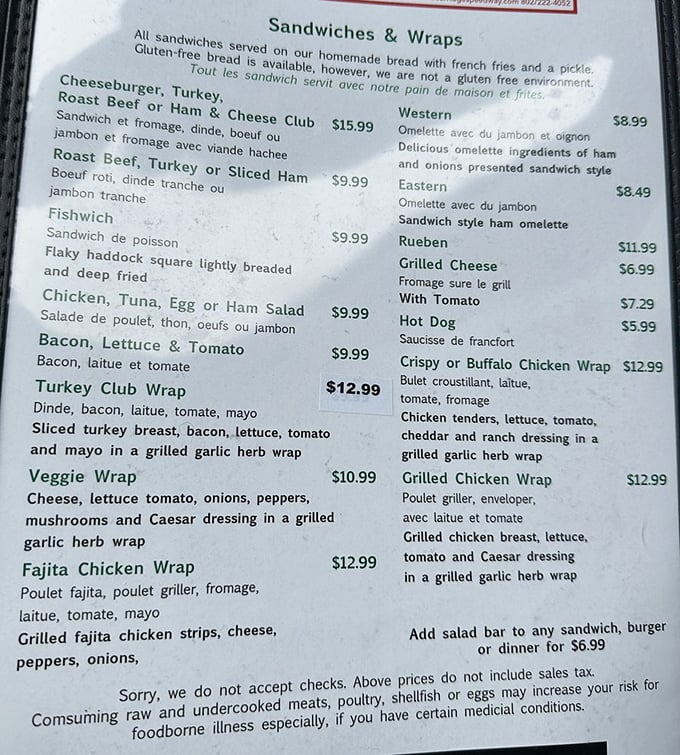 The menu showcases comfort food classics with a homemade touch &ndash; each item promising satisfaction beyond typical roadside fare.