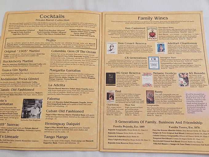 The menu reads like a delicious history book, offering everything from classic paellas to their famous 1905 Salad.