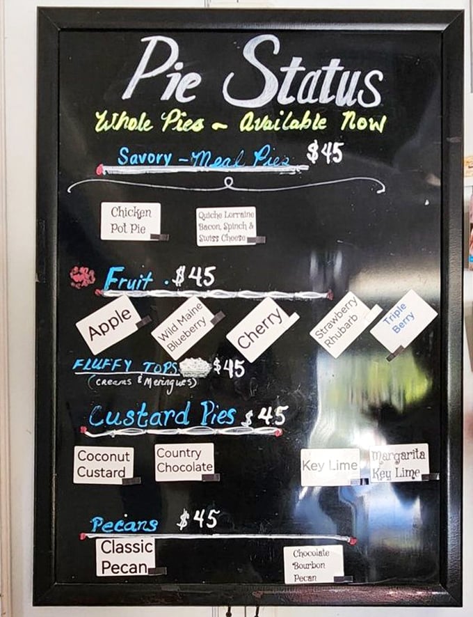 The menu board presents an impossible choice between savory meat pies and sweet temptations that'll haunt your dreams.