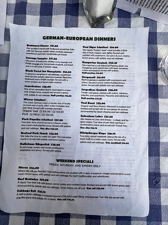 The menu reads like a love letter to German cuisine, each item more tempting than the last. Decision paralysis has never been so deliciously challenging!