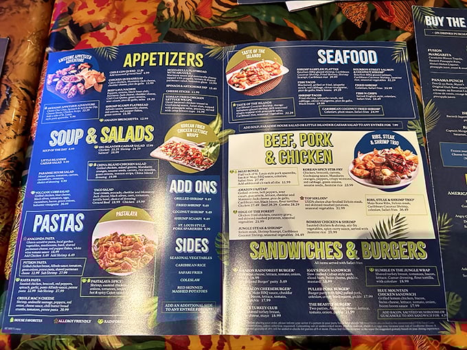 The menu reads like a safari expedition, with everything from jungle-inspired pastas to "volcanic" desserts that actually erupt.