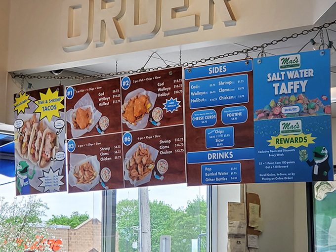 The menu board at Mac's reads like a love letter to fried seafood &ndash; walleye, cod, shrimp, and those legendary cheese curds.