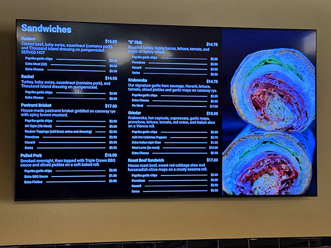 Decisions, decisions! The menu board showcases a mouthwatering array of Eastern European specialties from hearty Reubens to handmade pierogies that transport you across continents with each bite.