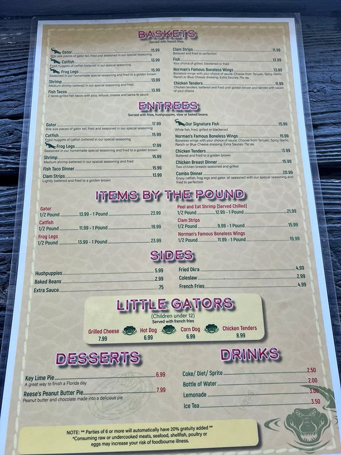 The menu reads like a wild Florida safari for your taste buds &ndash; from gator tail to frog legs, culinary courage is rewarded here!