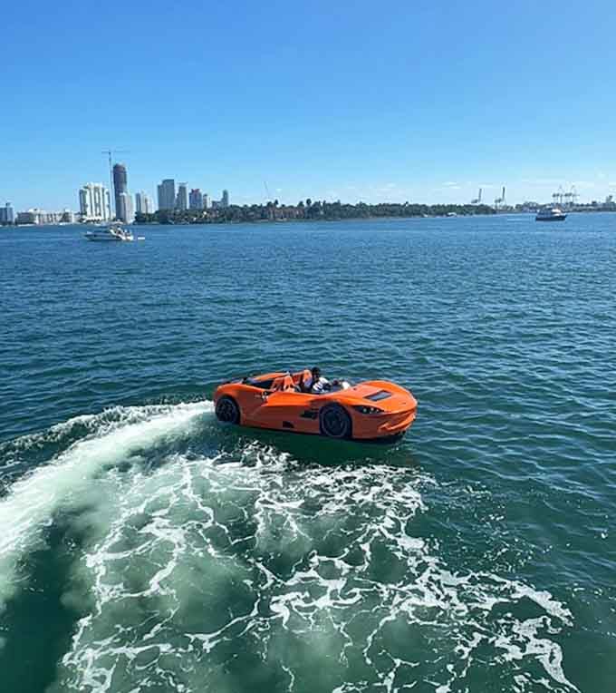 From above, it looks like someone's luxury sports car took a very wrong turn, but from the driver's seat, it feels like pure genius on water.