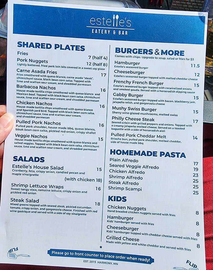 Menu: A culinary roadmap to happiness! The menu reads like a love letter to global cuisine with a Minnesota accent.