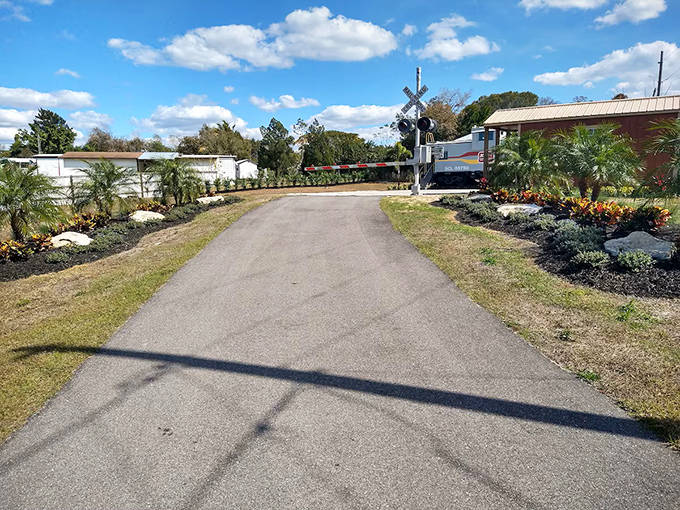 Follow the tracks home! Our private driveway features authentic railway crossings to set the mood for your vintage stay.