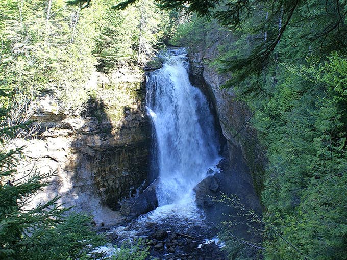 Miners Falls drops into its gorge with the confidence of a waterfall that knows it's one of the prettiest in Michigan.