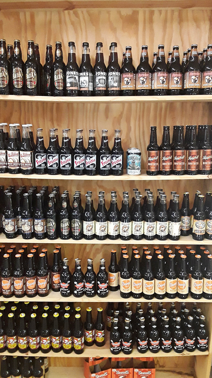 Vintage glass bottles catch the light, adding nostalgic charm to shopping aisles that have served generations of Michigan residents.