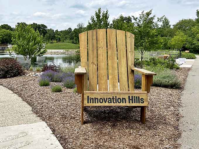 Sometimes the best view comes from sitting still. This oversized wooden chair invites you to pause and soak in the natural beauty surrounding you.