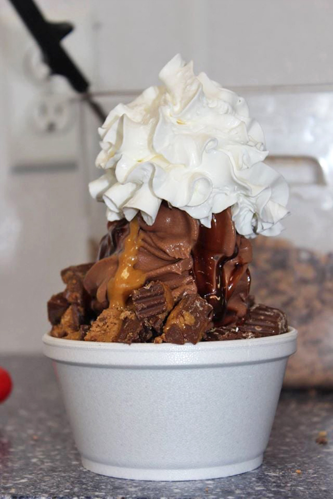 The Dugout Floor sundae combines ice cream with hot fudge and Reese's Peanut Butter Cups &ndash; a triple play of flavor.