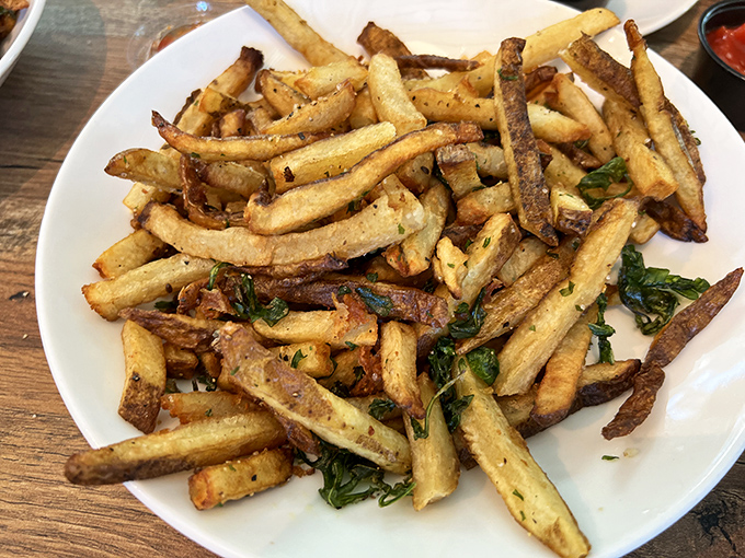 These aren't your average fries – hand-cut and seasoned with steak spices and fried arugula, they're the side dish that steals the spotlight.