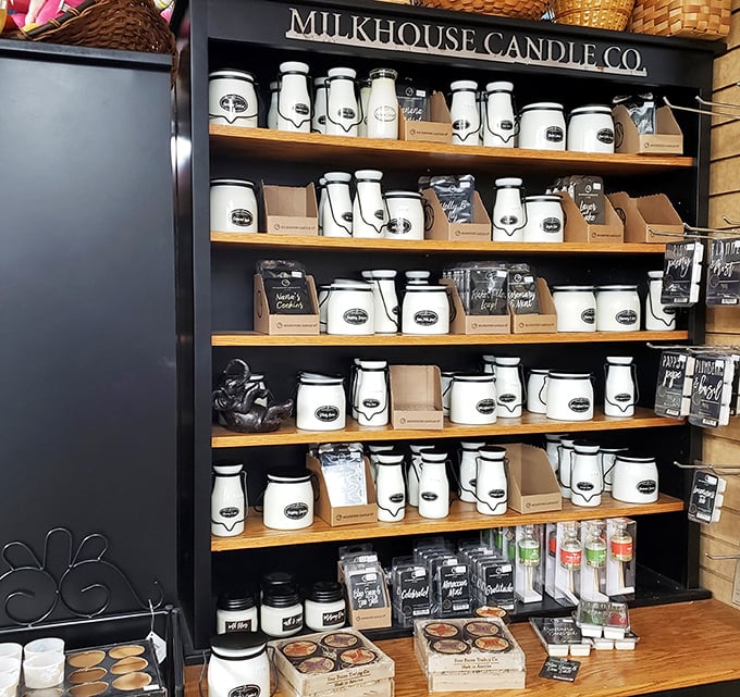 Milkhouse Candle Co. products line the shelves like soldiers of serenity, ready to transform any home with their farm-inspired scents.