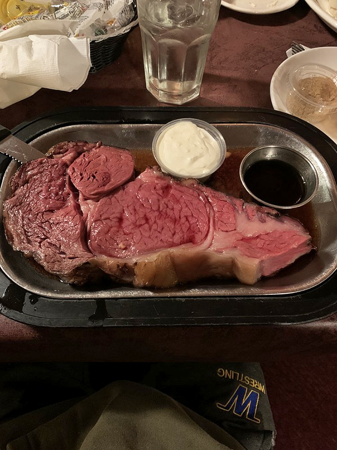 Behold the weekend star: prime rib so perfectly cooked it practically melts, served with jus and horseradish cream that elevate each bite.