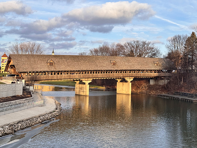 The bridge's profile against Michigan's changing seasons creates a postcard-perfect scene that photographers can't resist, no matter how many times they've captured it.