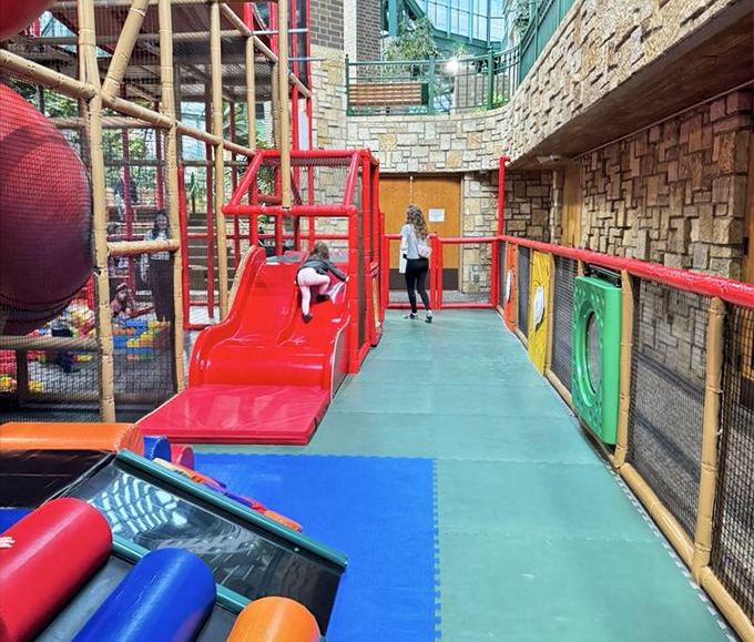 Where the tiny humans can tumble safely while parents enjoy the rare luxury of sitting down for three consecutive minutes.