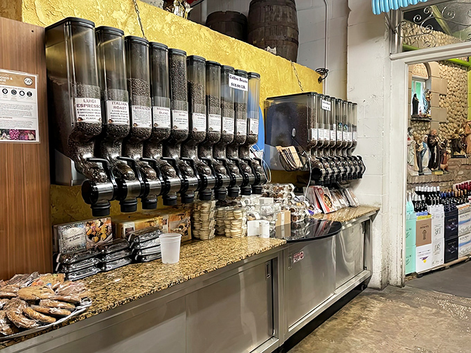 Coffee dispensers standing at attention like caffeinated soldiers. The aroma alone could wake Rip Van Winkle from his twenty-year nap.