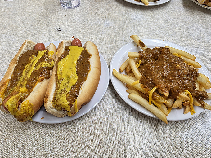 Two coneys with everything and a side of fries: this is what Detroit dreams are made of, folks.