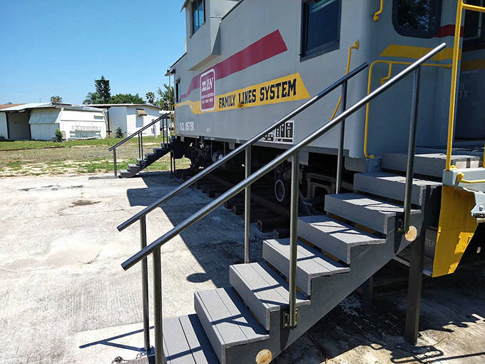 Climb aboard! These sturdy stairs lead you directly into your cozy, one-of-a-kind home away from home in Lake Placid.