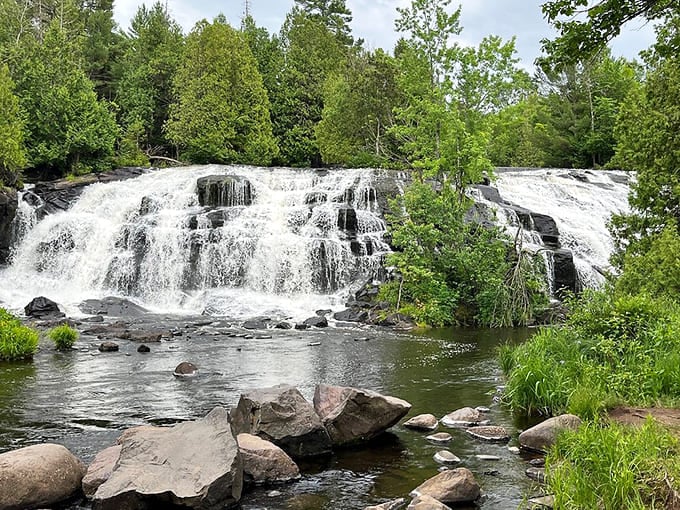 Bond Falls spreads across the rocks like nature decided to create the perfect waterfall and actually succeeded for once.