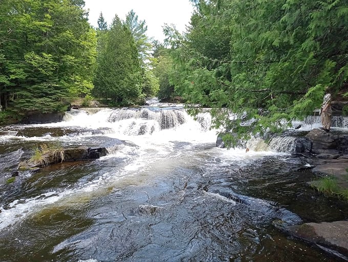 Multiple streams find their own paths down smooth stone, creating a water wonderland that photographers dream about nightly.