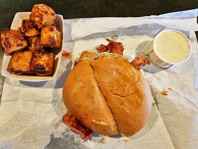 The butter burger with cheese curds is basically Wisconsin on a plate, and yes, it tastes as good as it looks.