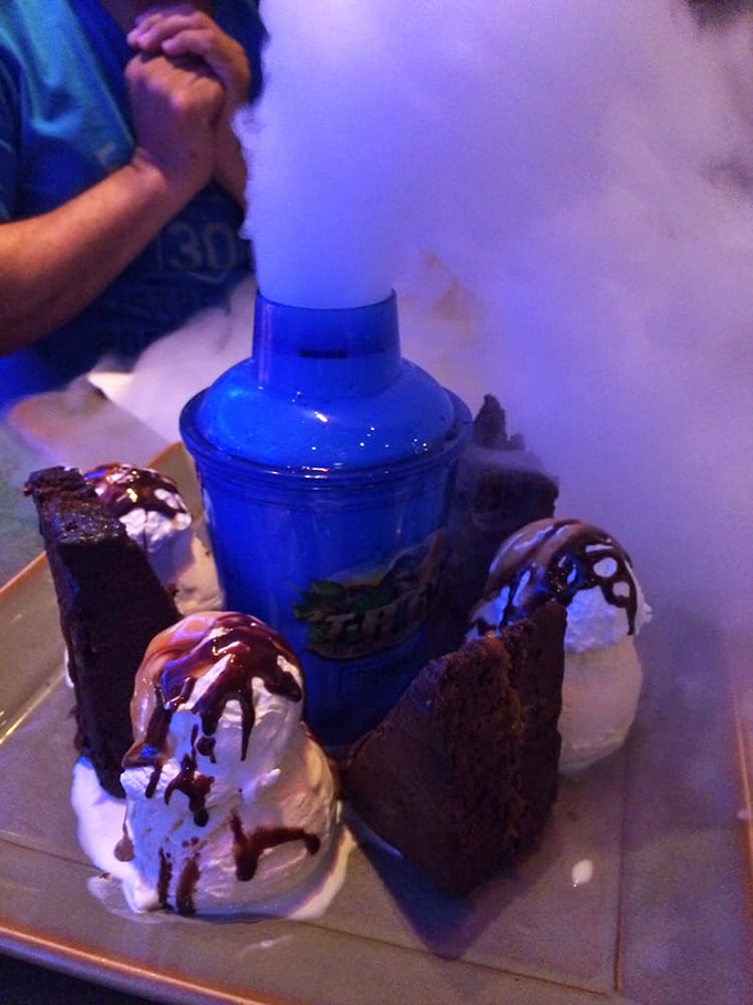 The legendary Chocolate Extinction dessert arrives in a cloud of vapor &ndash; part volcanic eruption, part sugar rush, all spectacle!