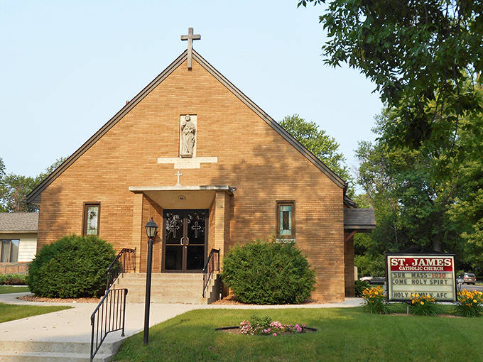 St. James Catholic Church stands as a beautiful brick testament to the town's religious heritage, welcoming worshippers and architecture admirers alike.