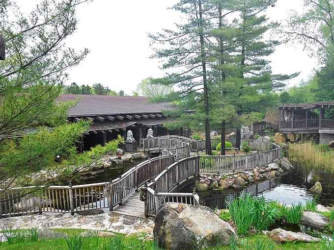 Winding boardwalks lead visitors through the enchanting grounds of House on the Rock, where whimsy meets architectural wonder.