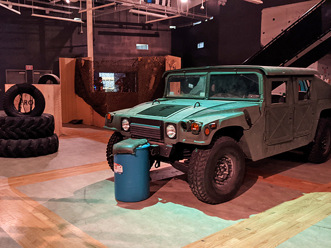 This authentic military Humvee isn't just impressive eye candy, it's functional cover during intense firefights. Just try not to get pinned down behind it!