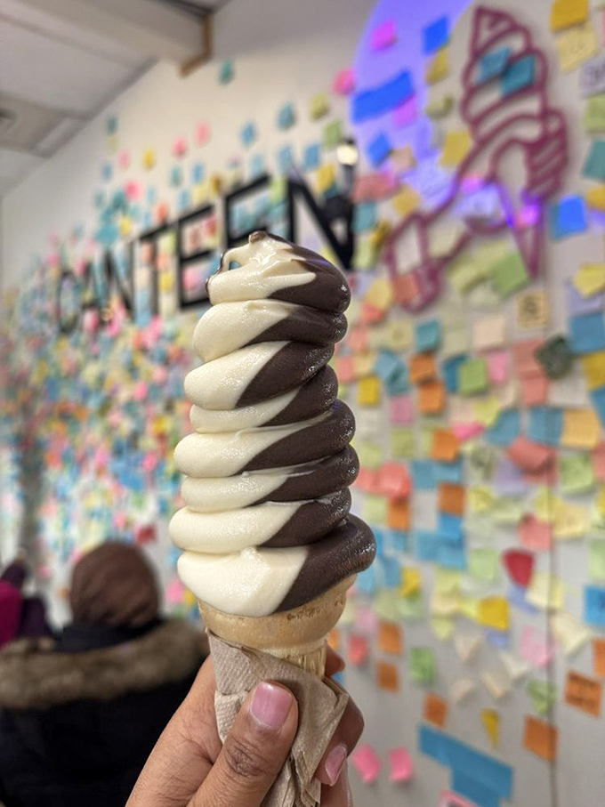 The maple-chocolate twist might be the most Vermont thing you'll ever taste, swirled into a perfect cone that demands to be photographed before devouring.