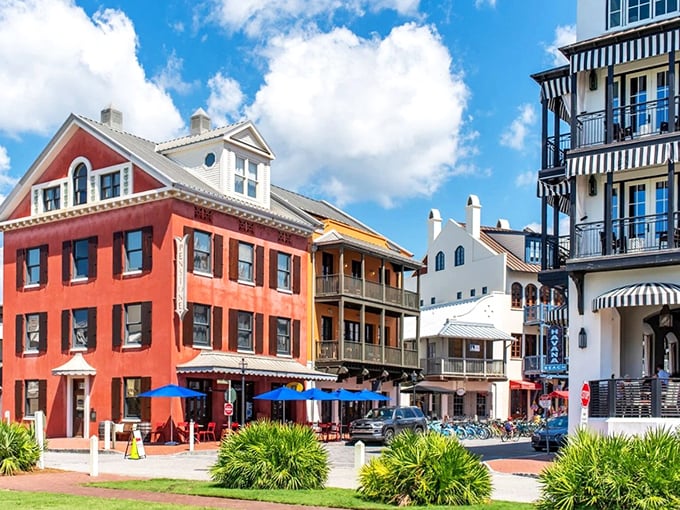 A rainbow of buildings lines the streets, proving beach towns don't need to be tacky to be colorful.