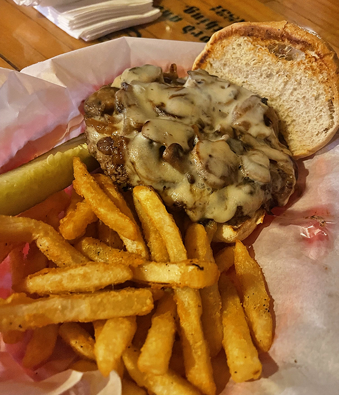 The Mushroom Swiss Burger performs a delicious balancing act between earthy mushrooms and nutty cheese that'll make your taste buds applaud.