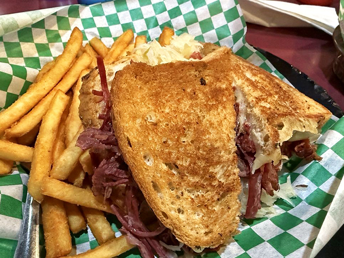 The Reuben sandwich doesn't mess around &ndash; corned beef piled high with sauerkraut and Swiss on grilled rye, served with a side of Minneapolis nostalgia.