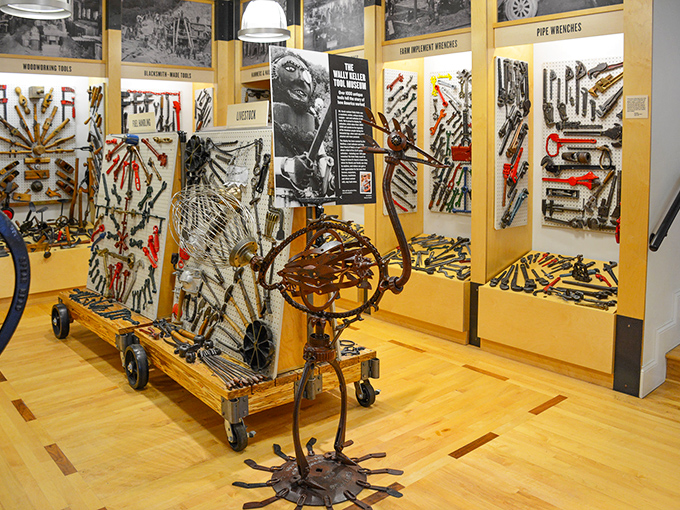 The Wally Keller Tool Museum transforms everyday implements into extraordinary art, proving one person's junk is another's masterpiece.