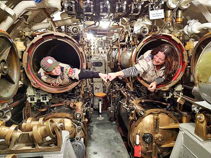 Those torpedo tubes aren't just for show, kids can actually climb through them and imagine what it was like to be a submariner during wartime.