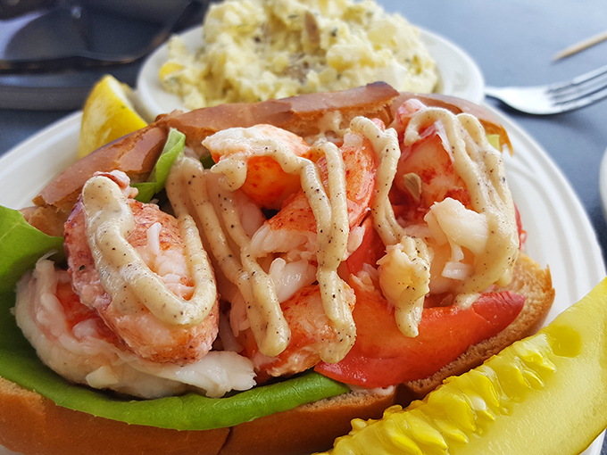 Maine's iconic lobster roll &ndash; sweet, tender meat nestled in a buttery roll with just enough mayo to complement, not overwhelm, the star attraction.
