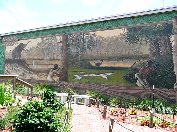 History comes alive through brushstrokes in this detailed mural depicting Florida's natural heritage &ndash; storytelling on a grand scale.