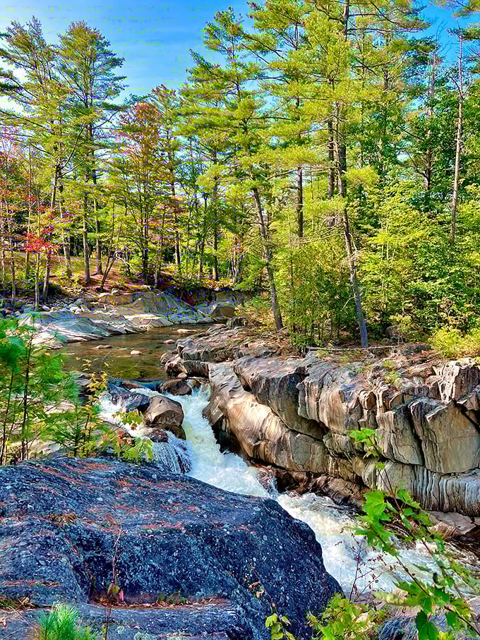 Coos Canyon's smooth red-gold granite has been nature's water park for generations, with perfect pools for a refreshing dip.