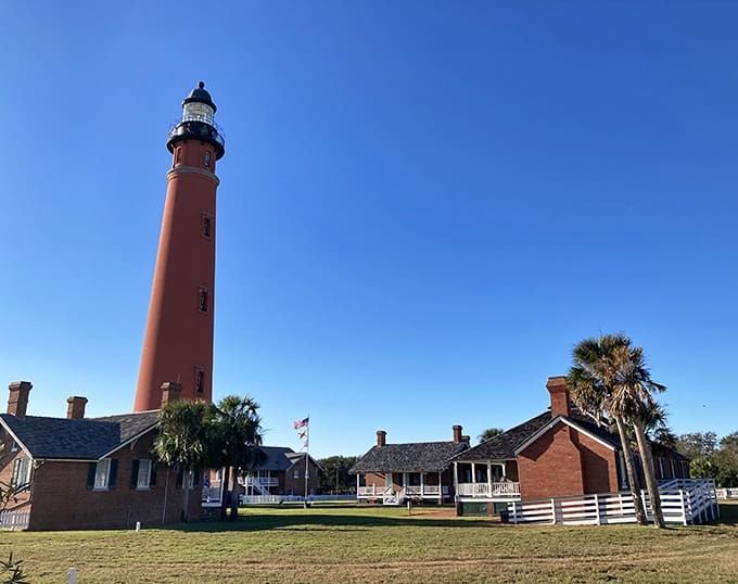 Florida's tallest lighthouse stands 175 feet high, its red brick tower visible for miles along the coast.