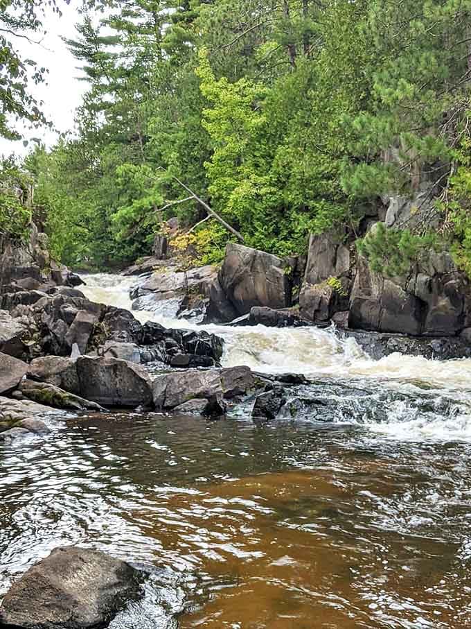 The peaceful pools at Dave's Falls create perfect spots for wading and cooling off during summer waterfall adventures.