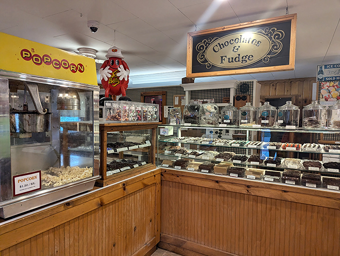 Metal buckets of colorful candies line Drost's display case beneath rows of handcrafted chocolates &ndash; a sweet treasure hunt for visitors of all ages.