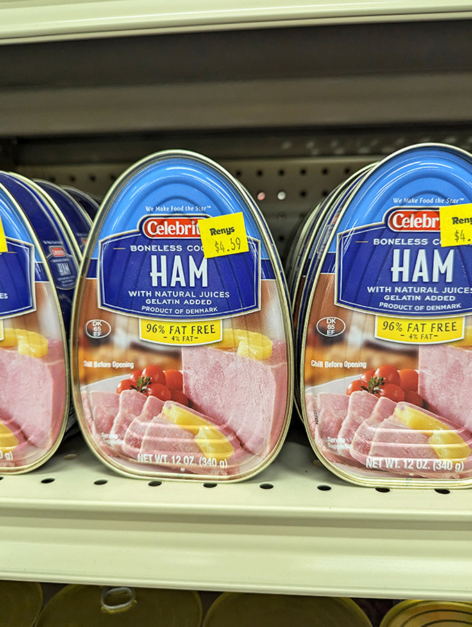 Even the grocery section holds surprises – Danish ham nestled between local Maine treats creates an international culinary treasure hunt.